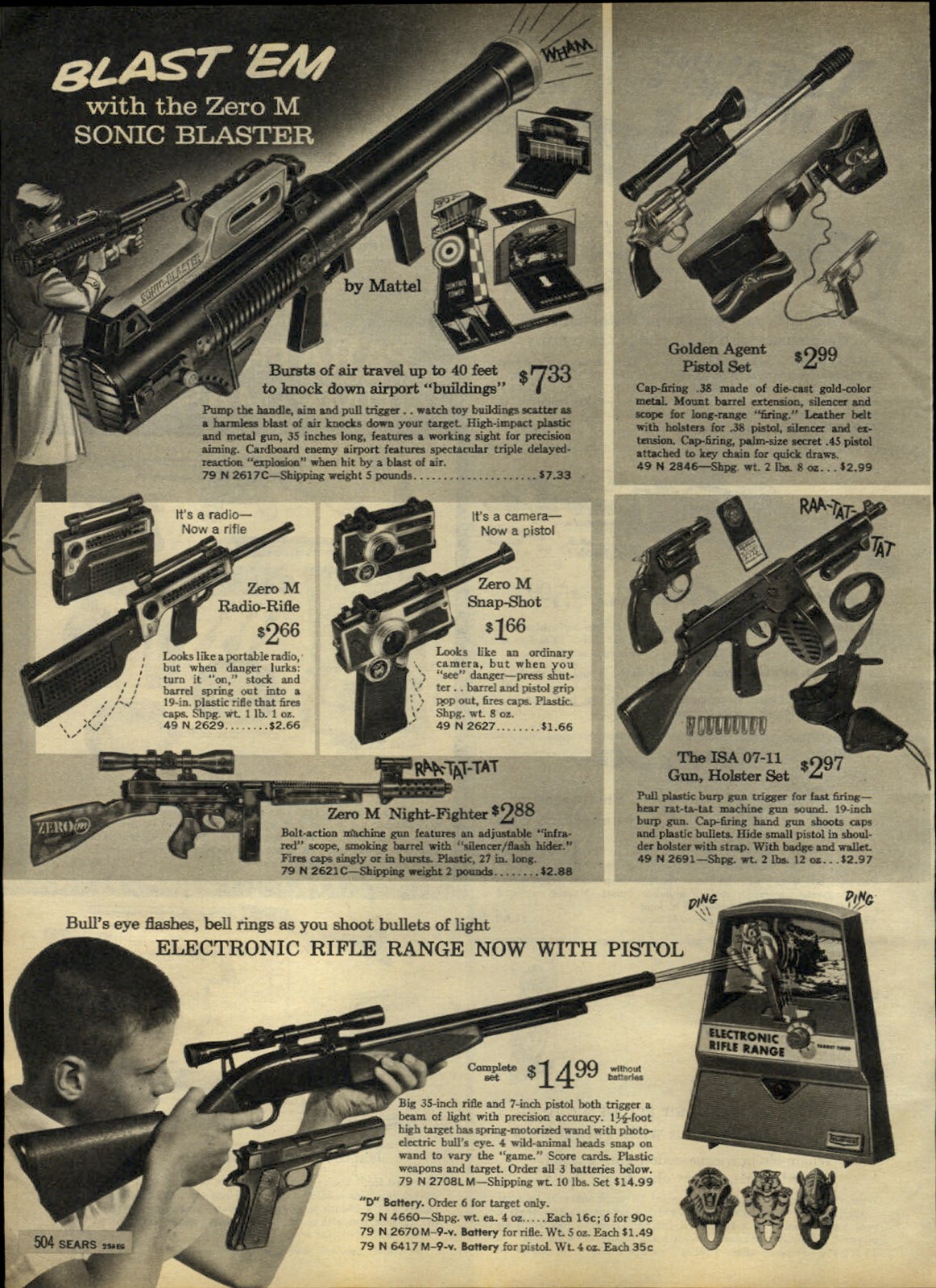 1965 PAPER AD Toy Mattel Sonic Blaster Gun Rifle Zero Screaming Mee Mee ...