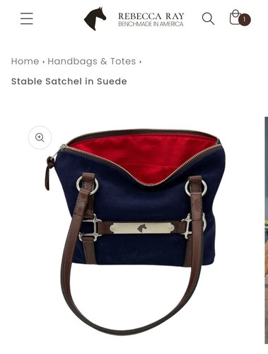 Brand new Rebecca Ray Stable Satchel in suede, Navy Blue, Brown leather ...