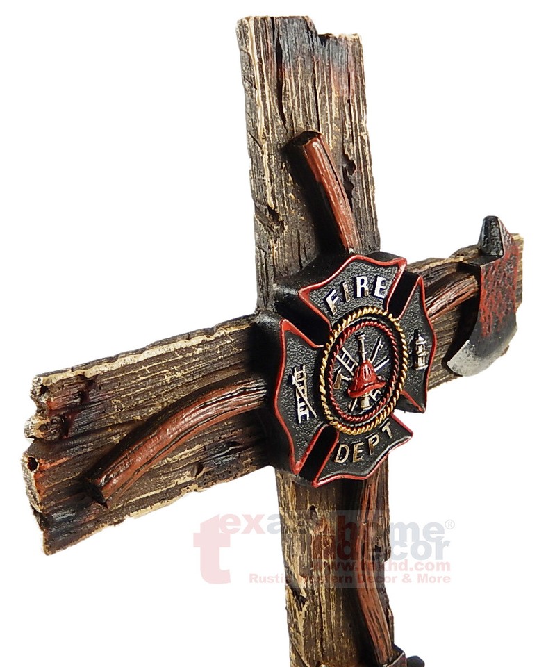 Fireman Standing Cross Axes Maltese Firefighter Wood Look Emblem 13 in ...