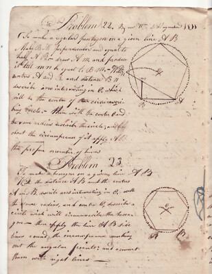 Original Handwritten GEOMETRY PROBLEMS by WILLIAM D. SLAYMAKER, 1811 ...