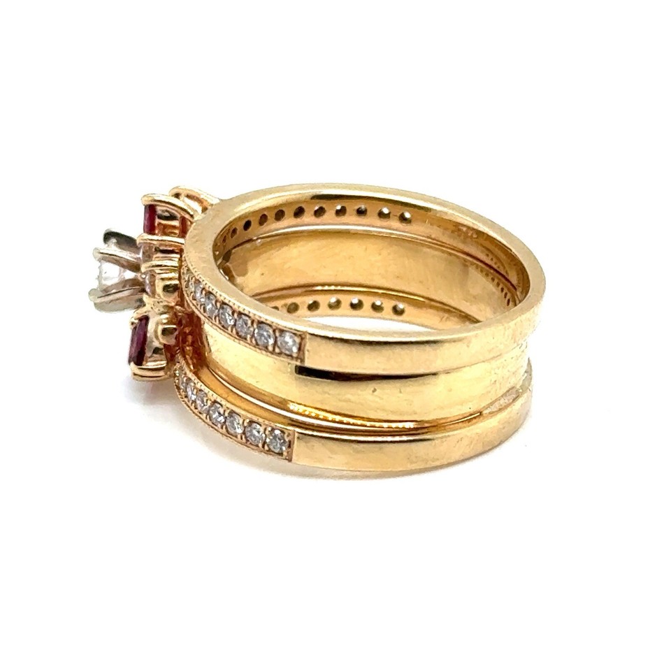 14KT YELLOW GOLD .80CT ROUND DIAMOND & RUBY WEDDING SET SIZE 8.5, 9.2 GRAMS | eBay