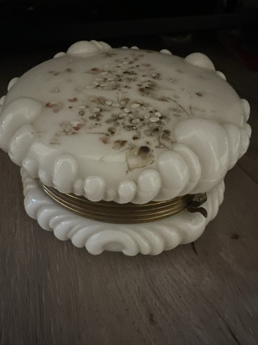 Antique Hand Painted Wave Crest Hinged Dresser Box 5" Round Top Trinket ...