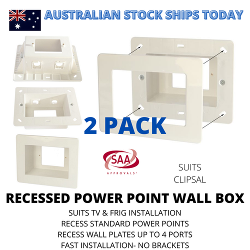 2 PACK Recessed Power Point Box Wall Plate GPO Clipsal TV AV Hidden GPO ...