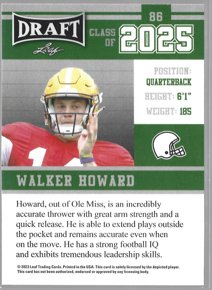 2023 Leaf Draft Walker Howard #86 Class of 2025 Gold | eBay