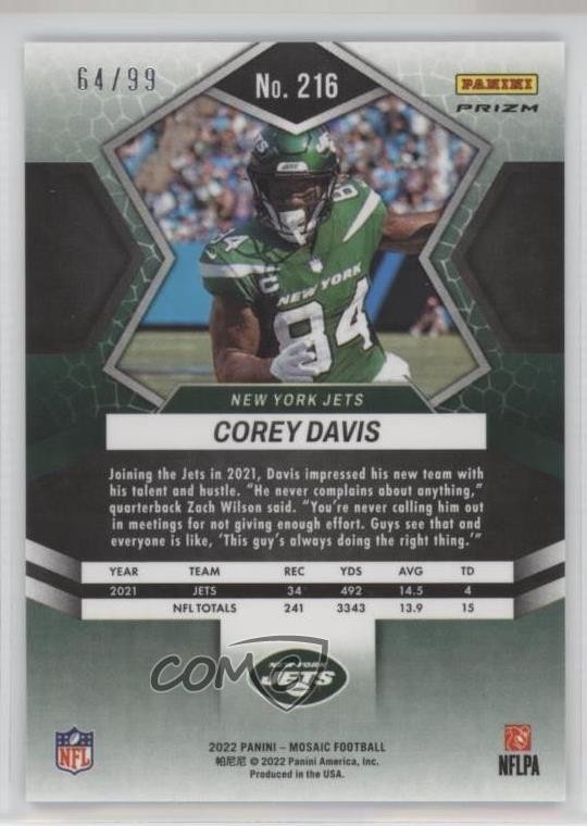 2022 Panini Mosaic Blue Mosaic Prizm /99 Corey Davis #216 | eBay