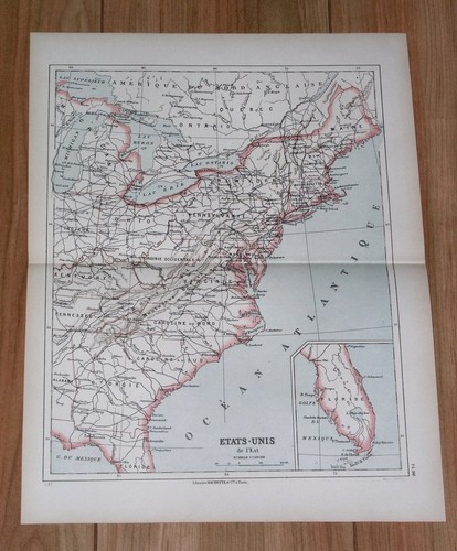 1887 ORIGINAL ANTIQUE MAP OF EASTERN USA NEW YORK VIRGINIA CAROLINA ...