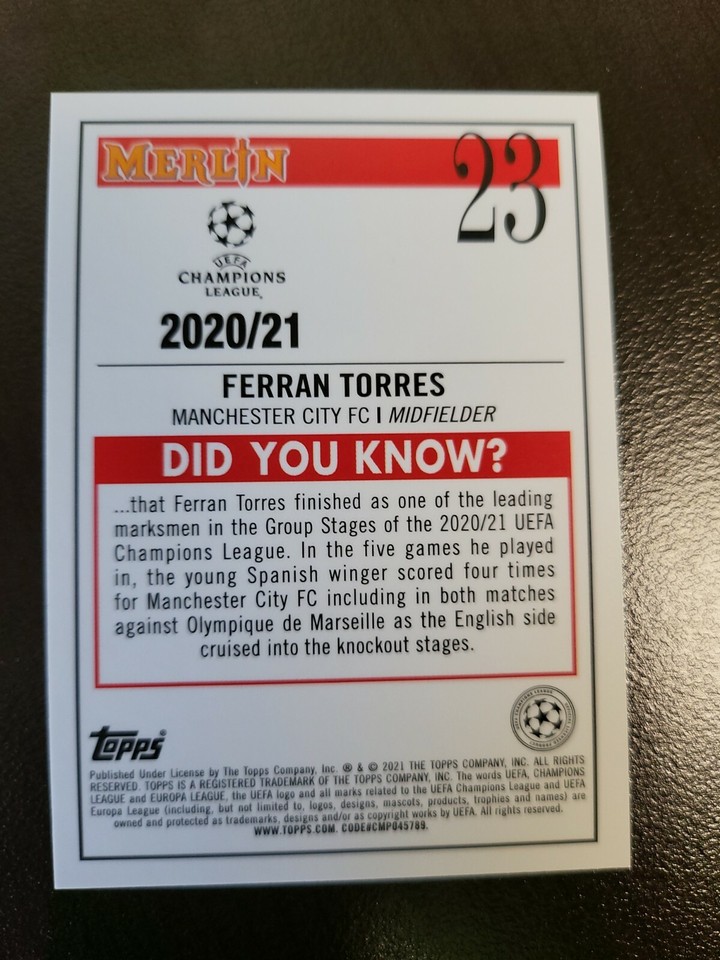 2020/21 TOPPS MERLIN Ferran Torres card #23 | eBay