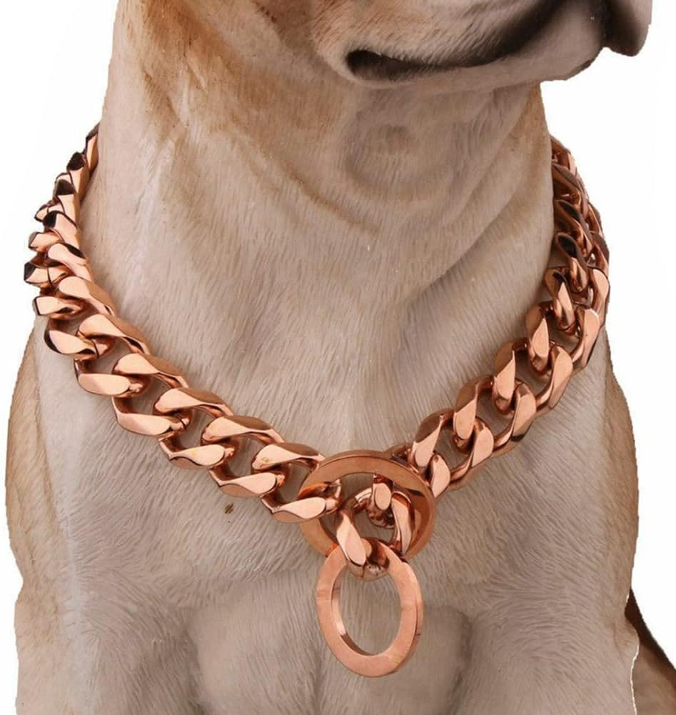11 Mm 15 Mm 19 Mm Stainless Steel Cuban Link Rose Gold Dog Chain Collar ...