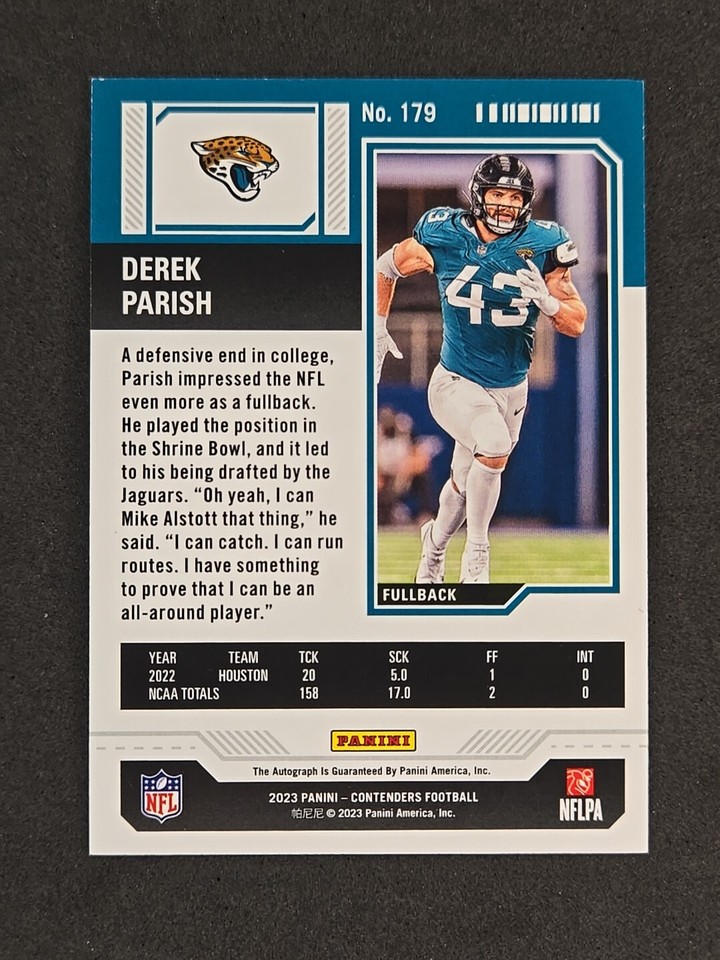 2023 Contenders NFL Derek Parish RC Rookie Ticket Cracked Ice Auto 01/ ...