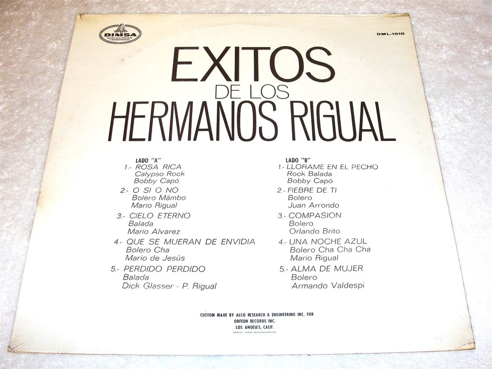 Los Hermanos Rigual "Exitos de.." 1960's Latin LP, SEALED!, Orig Dimsa ...