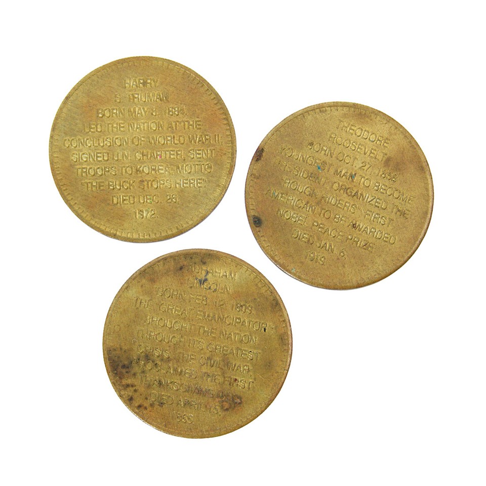 Vtg 1992 Shell Oil Presidential Coin Game Brass Tokens: Lincoln ...