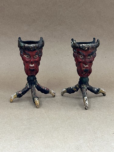 Vintage 19th Century 2 The Devil With Two Faces Cast iron Candlestick ...