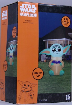 Halloween Disney 5 ft Grogu Baby Yoda with Purple Bat Airblown ...
