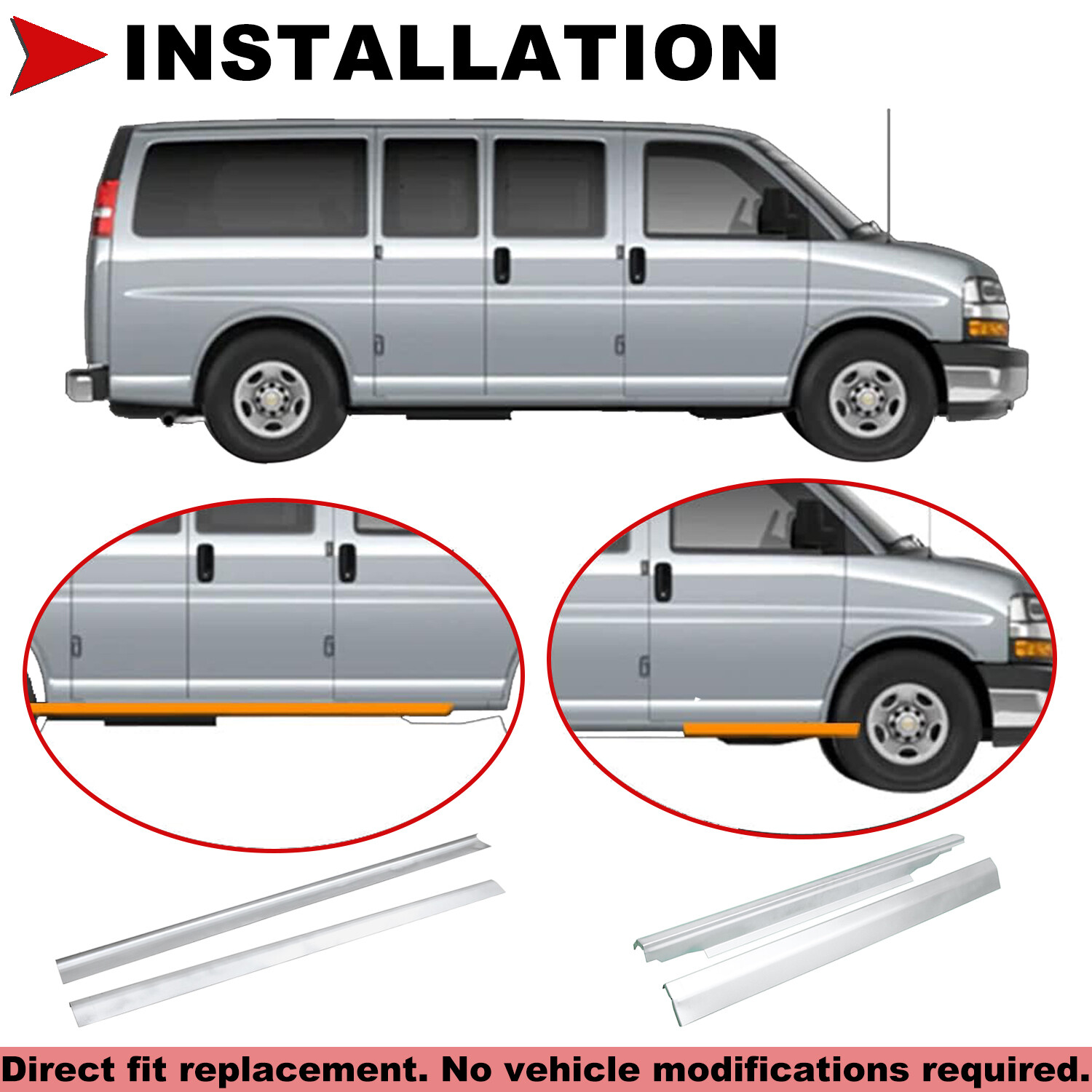 Slip-On Rocker Panel Left & Right Side For 96-18 Chevy Van GMC Express ...