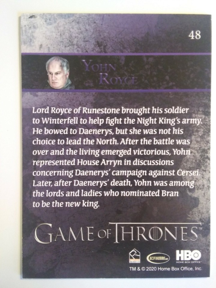2020 Rittenhouse Game of Thrones Season 8 #48 Yohn Royce | eBay