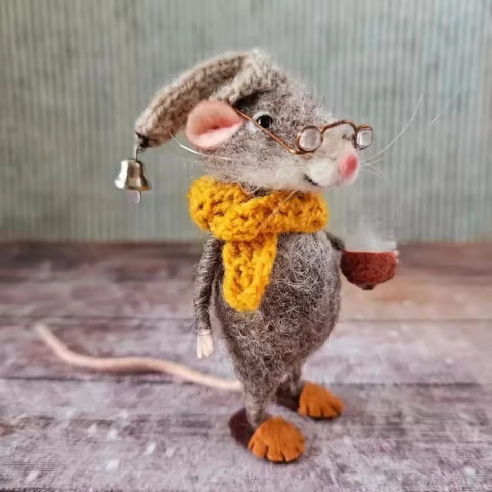 Cute Needle Felted Mouse Doll Handmade Christmas Holiday Home Docor ...