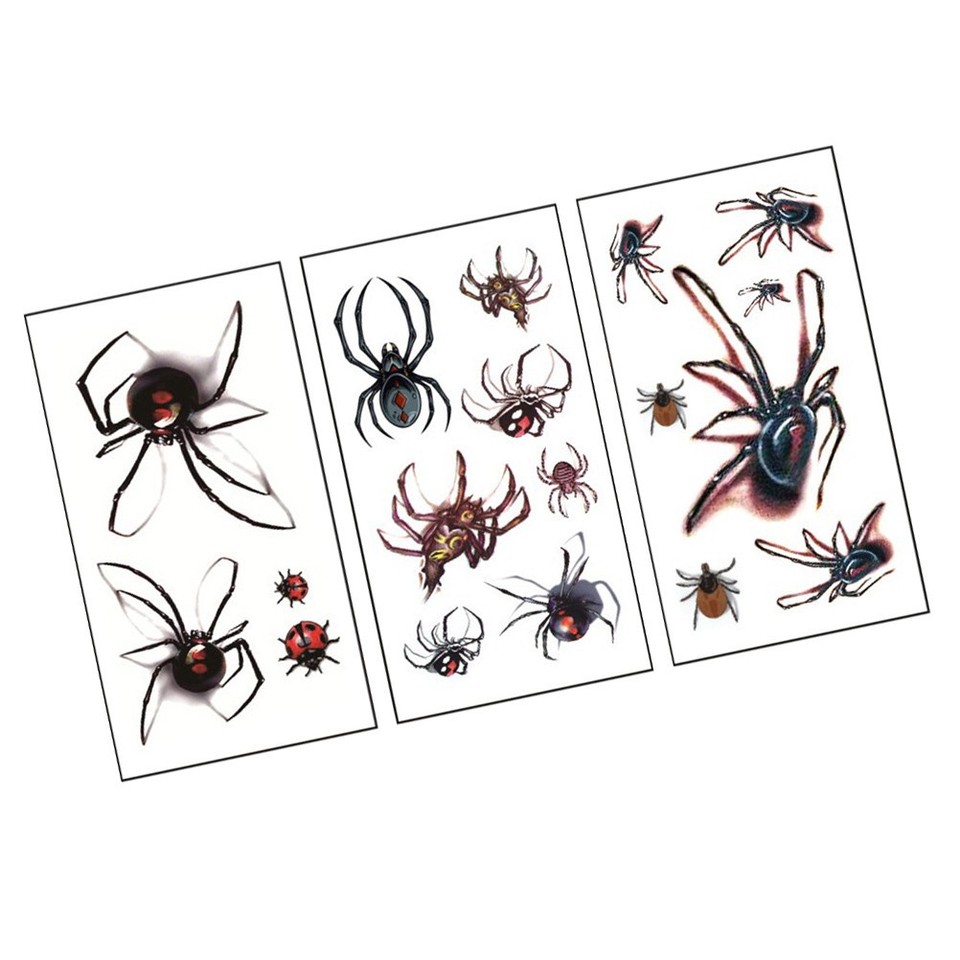 3 Sheets Temporary Tattoos Halloween Stickers Spider Pattern Decorative ...