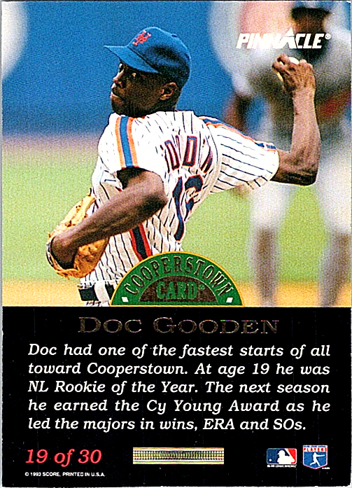 1993 Pinnacle Cooperstown Baseball Card #19 Doc Gooden | eBay