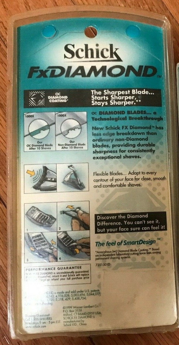 *Schick FX Diamond One Razor 2 blades Cartridges Diamond Coating 1999 ...