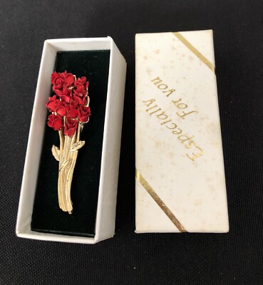 VINTAGE STYLE DM 97 BROOCH PIN GILD TONE RED ROSES (BR10) | eBay
