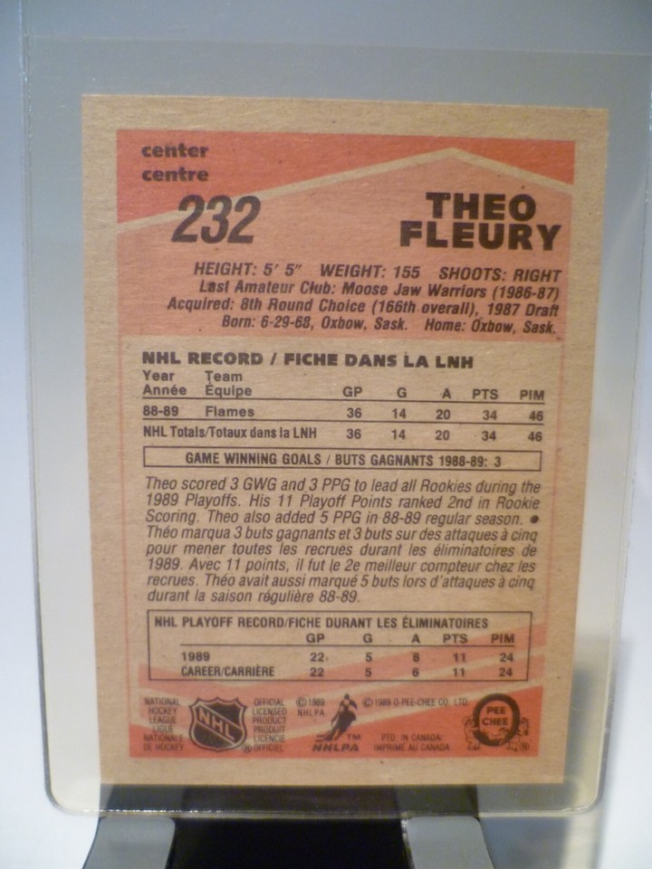 1989-90 OPC THEOREN FLEURY Rookie Trading Card #232 | eBay