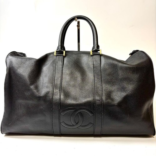 CHANEL Coco Mark Boston Bag Handbag Caviar Skin Leather Black Authentic ...