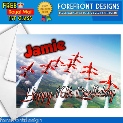 Personalised RAF Red Arrows/Jet fighter Birthday Greeting Card Any ...