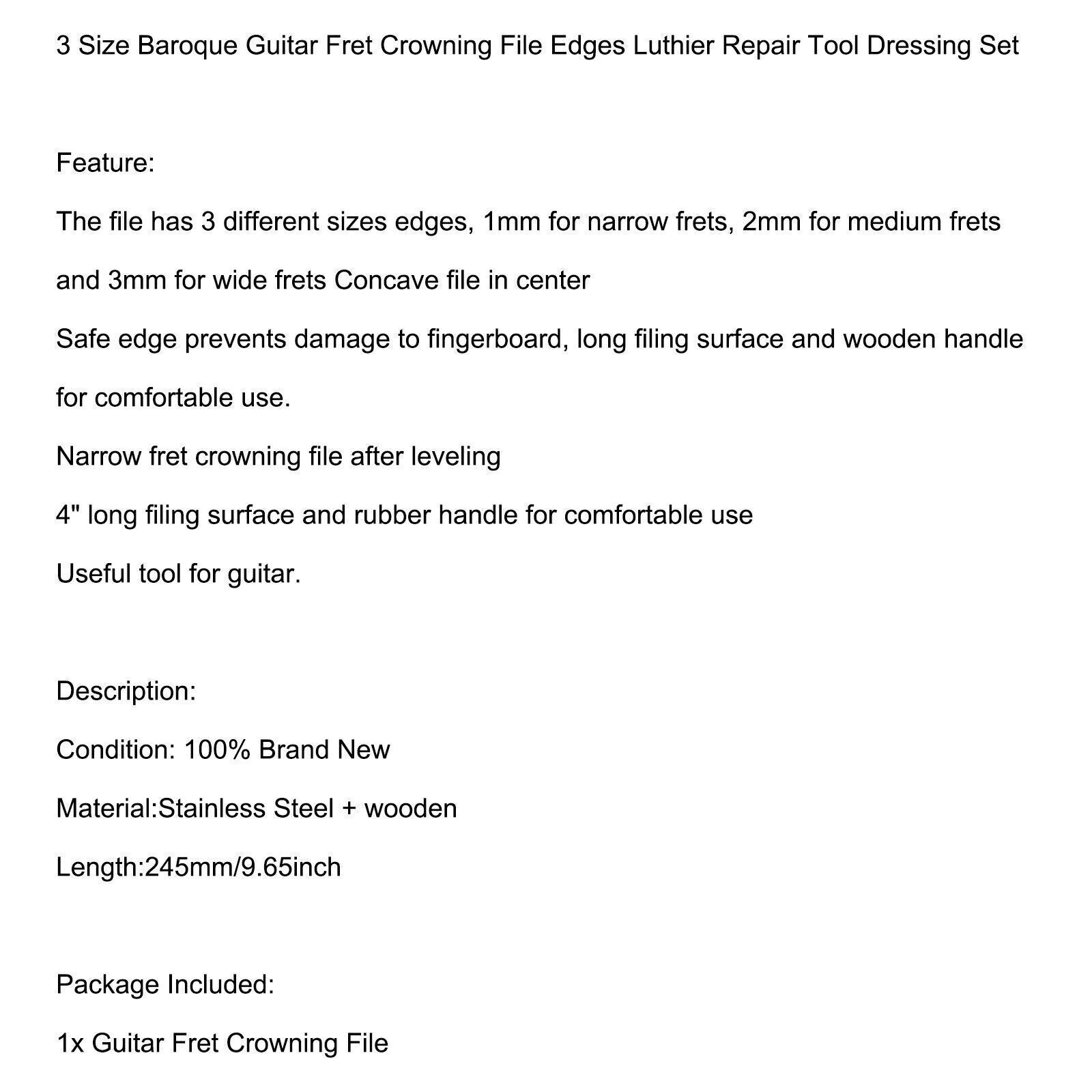 3 Size Baroque Guitar Fret Crowning File Edges Luthier Repair Tool ...