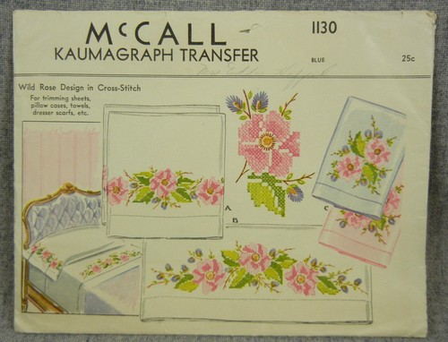 McCall 1130 Wild Rose Cross Stitch Kaumagraph Transfer Vintage 1940s ...