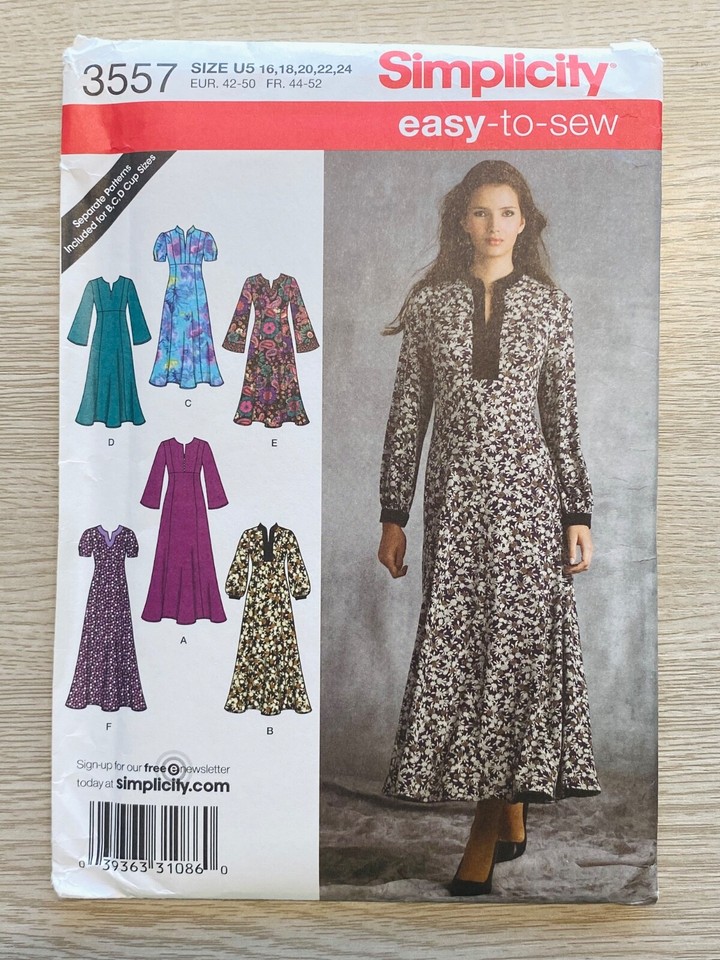 SIMPLICITY 3557 SIZES 16-24 DRESSES W/ CUP SIZE VARIATIONS UC/FF | eBay
