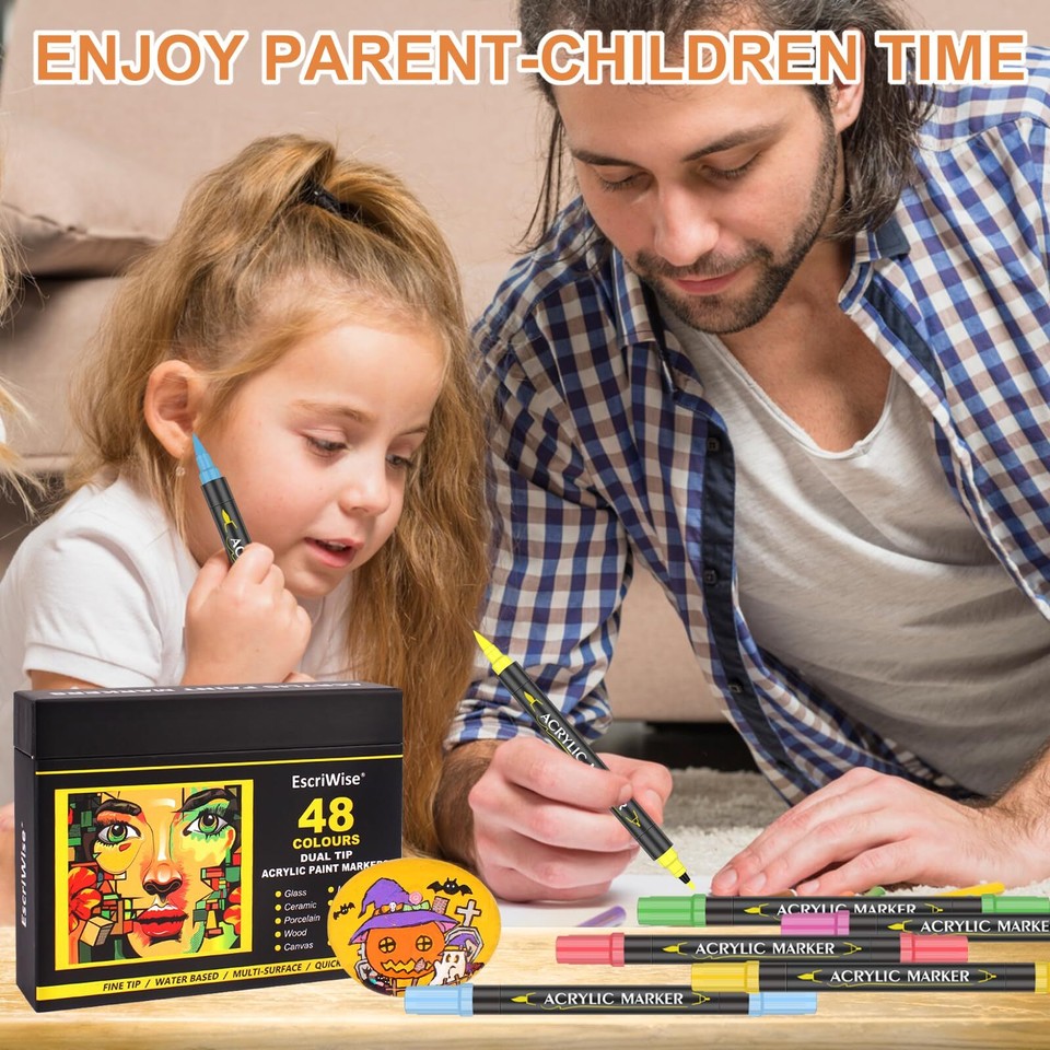 48 Colors Dual Tip Acrylic Paint Pens Set-Permanent Acrylic Paint ...