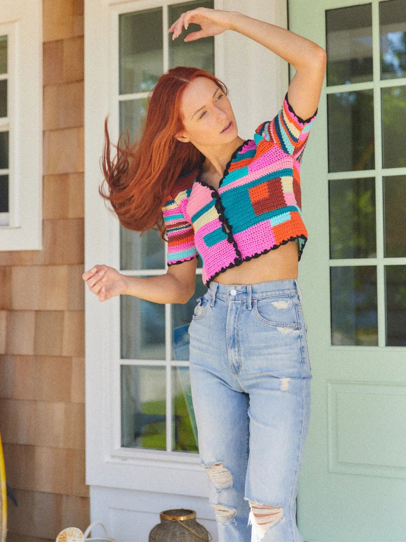 NWT $315 TACH TINI CROCHET MULTI COLORBLOCK STRIPE HAND KNIT CARDIAN ...