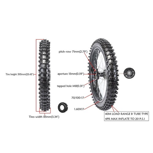 70/100-17 15mm Front Wheel Tyre Rim Tire for Apollo SSR Coolster 160cc ...