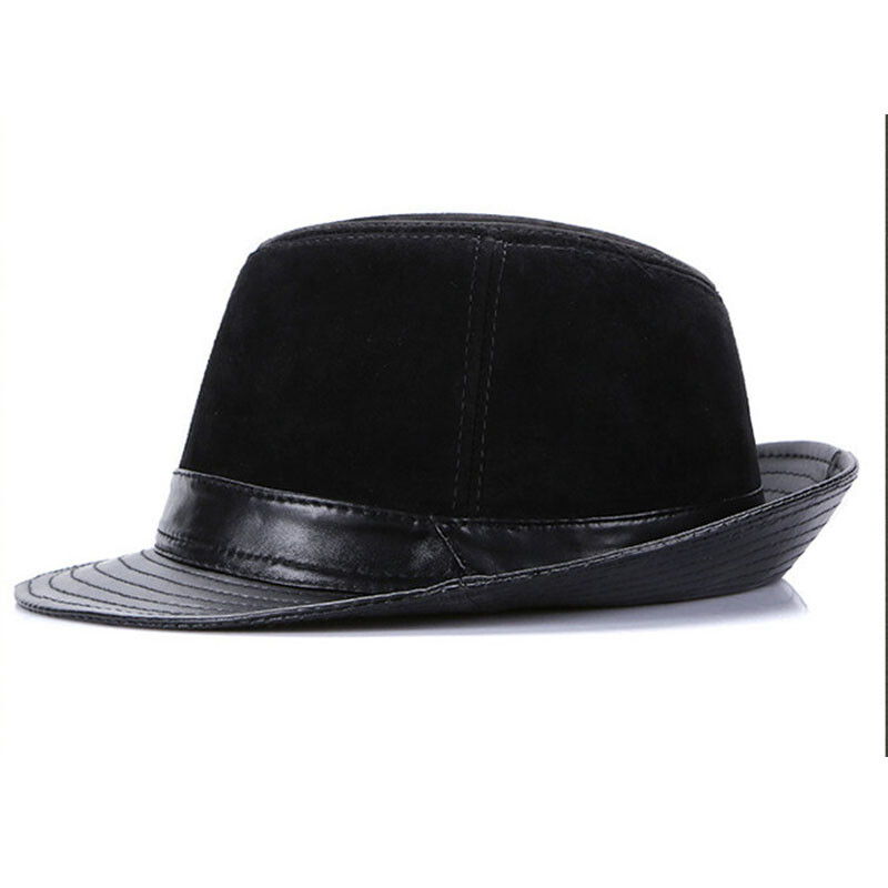 British Fedora Hats Sheepskin Leather Gentleman Jazz Hats For Large ...