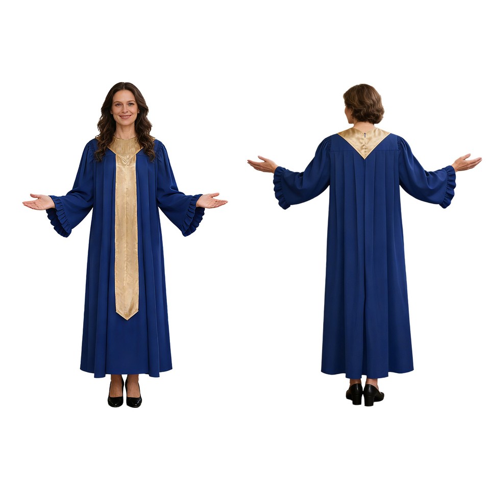 Womens Robe Color Block Long Robe Dance Costume Church Choir Event Gown ...