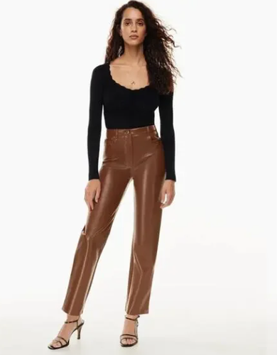 NWT Wilfred Melina Faux Leather Brown (Cognac) High Rise Str Leg Pants Size 4 | eBay