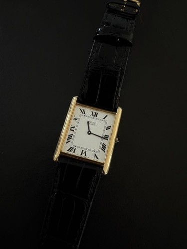 SEIKO Square Quartz Watch White Dial Black Leather Japan Tank Style ...