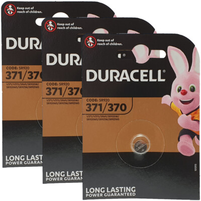 3 x Duracell 370 371 D371 SR69 SR920SW Silver Oxide Watch Batteries ...
