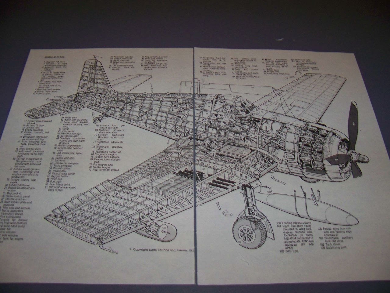 VINTAGE..GRUMMAN F6F-3N HELLCAT.....2-PAGE CUTAWAY/ LEGEND..(667C) | eBay