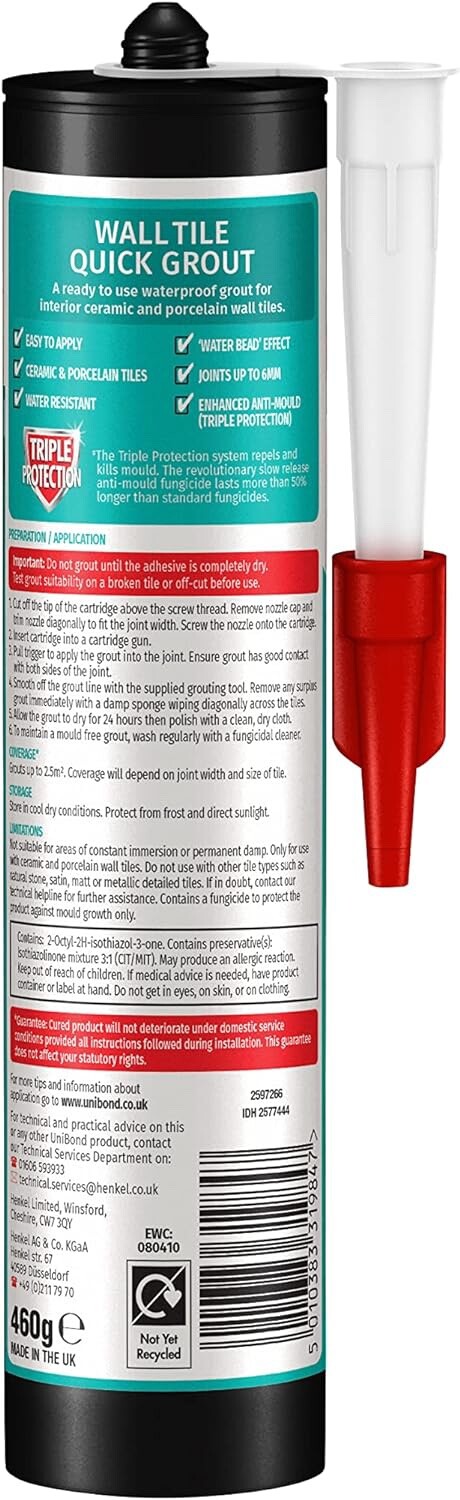 UniBond Wall Tile Quick Grout Anti-Mould Waterproof Ready Mixed ...
