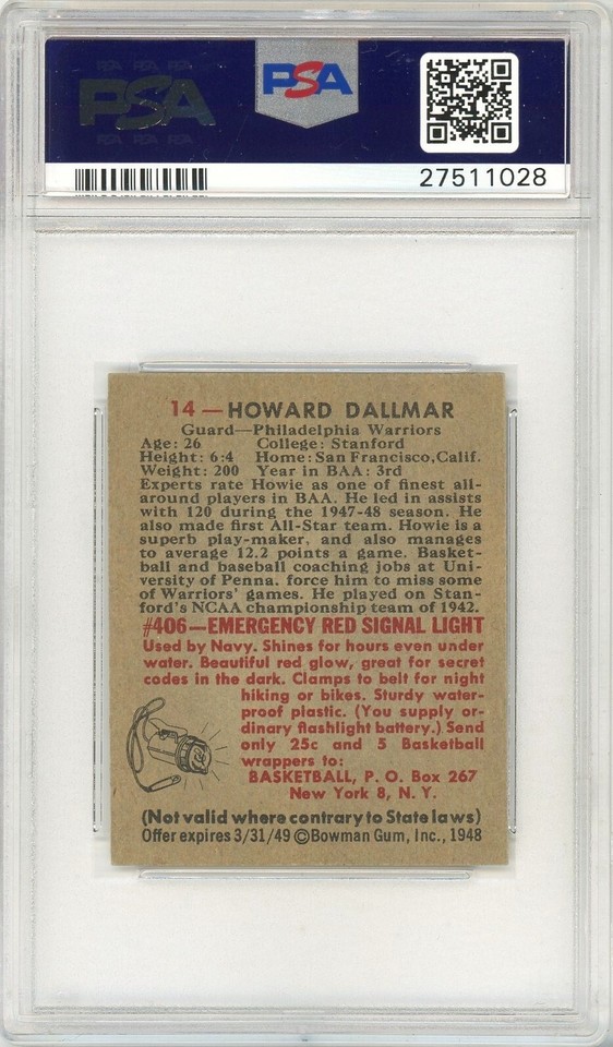 1948 Bowman Howard Dallmar #14 Rookie PSA 8 P1373 | eBay