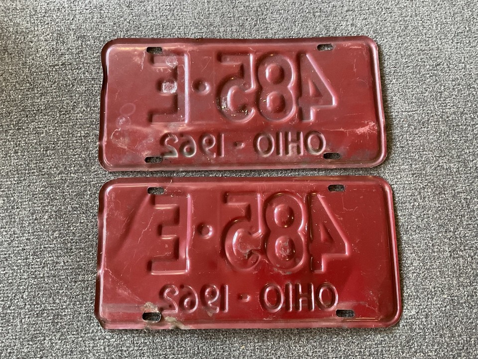 RARE 1962 OHIO LICENSE PLATE PLATES PAIR ALL ORIGINAL WITH BENDS CHEVY ...