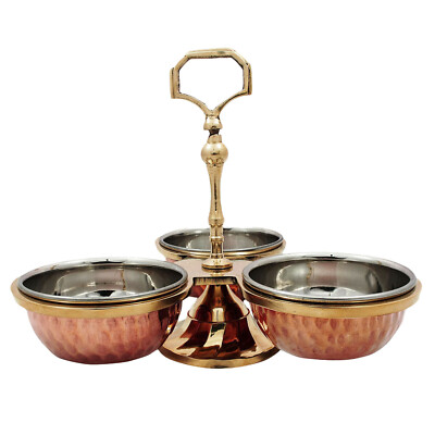 Copper Set 3 Bowls Holder Condiments Traditional Tableware Serving ...