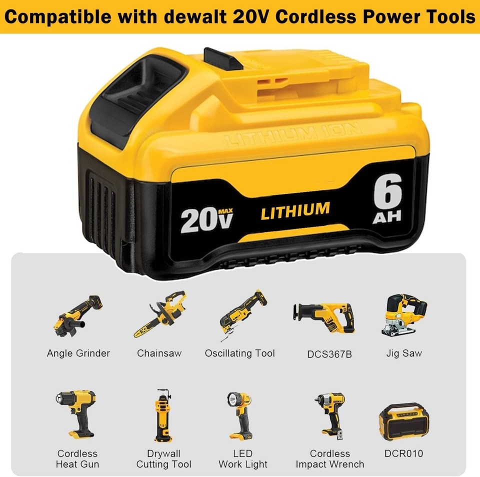 Pack For DCB206 DeWalt 20V Max XR 8.0AH Lithium Battery DCB206-2 DCB205 ...
