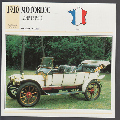 1910 Motobloc 12 HP Type 0 O France Car Photo Spec Sheet Info French ...