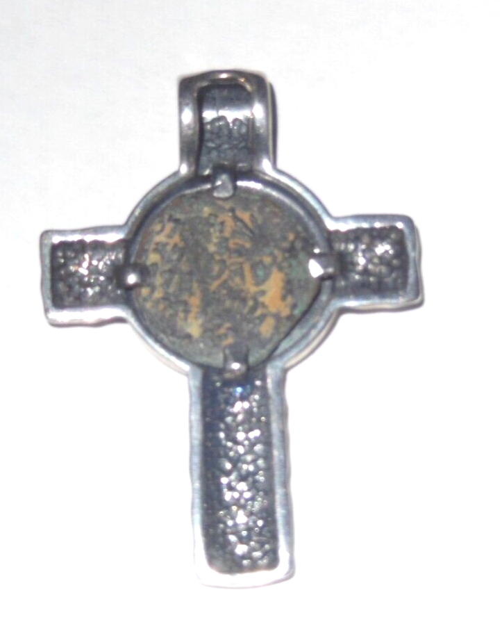Authentic Ancient Widow's Mite Coin, in Sterling Silver Cross Pendant ...
