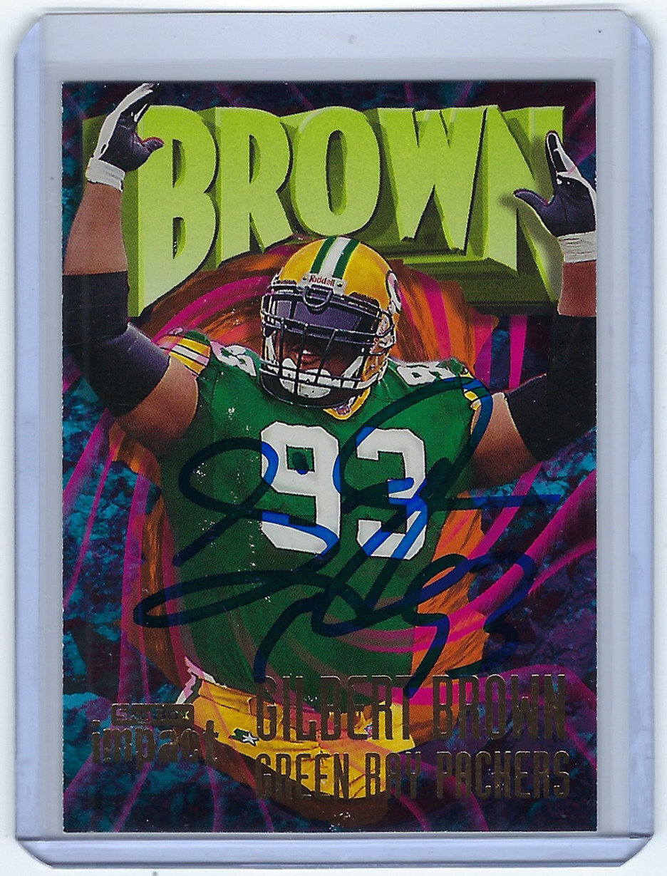 1997 PACKERS Gilbert Brown signed card Skybox Impact #38 AUTO ...