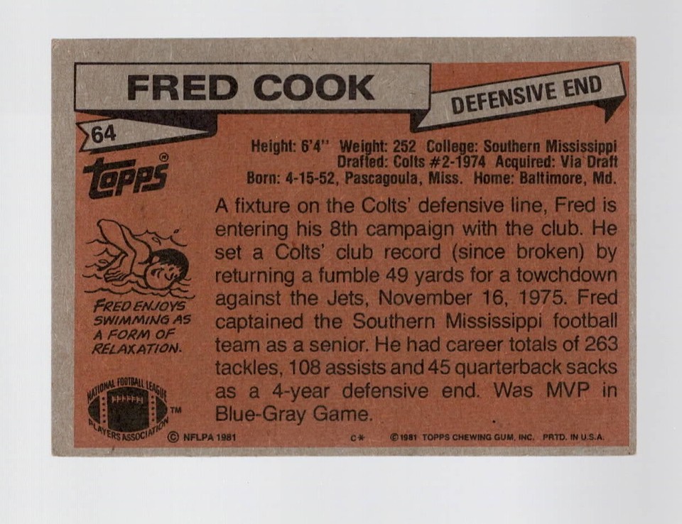 1981 Topps #64 Fred Cook Excellent | eBay