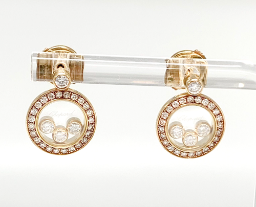 Chopard Happy Diamonds 18k Yellow Gold Round Earrings with Paper Box ...