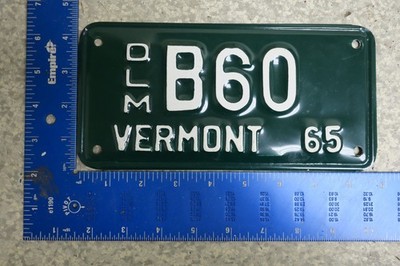 Vermont LIcense Plate 1965 65 Dealer Motorcycle MC Tag VT DLM B60 Rare ...